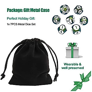 UONUOT 7pcs DND Football Metal Dice Set D&D Polyhedral Dice for Dungeons and Dragons Role Playing Dice Games RPGs (Green)