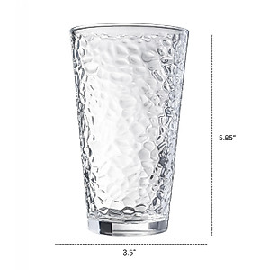 Set of 10 Hammered Glass Cups, 16oz. Dishwasher Safe Cocktail Drinking Glasses - Clear Heavy Base Stemmed Water Glasses, Tall Beer Glasses, Bar Glass, Juice, Iced Tea, Margarita, & Everyday Drinks.