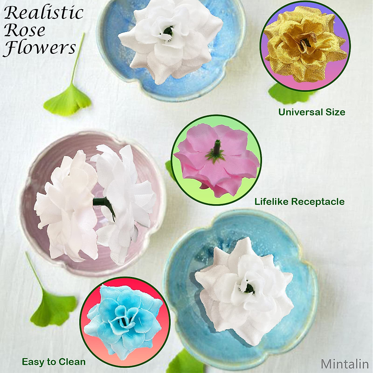 120 pcs Artificial Silk Roses Head Fake Rose Flower Head DIY Roses Heads for Valentine's Day Wedding Centerpieces Mother's Day Flower Wall DIY Crafts Bouquet Home Floral Decoration - White