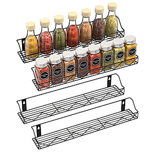 Bextsrack Spice Rack Organizer for Cabinets, 4 Pack Wall Mounted Spice Seasoning Jars Shelf Storage Organizer for Cupboard, Pantry Door, Black