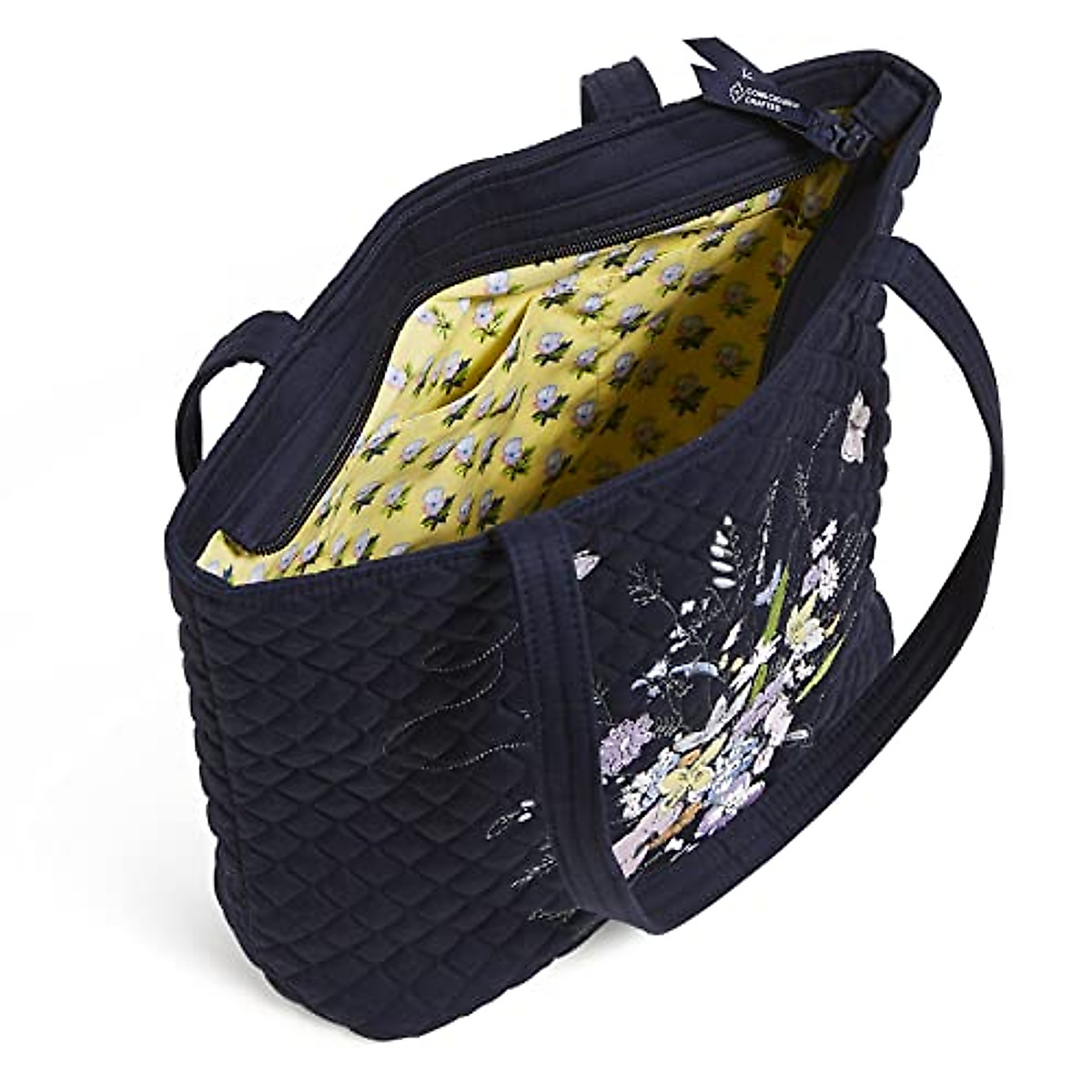 Vera Bradley Women's Cotton Small Vera Tote Bag, Embroidered Bloom Boom Navy, One Size