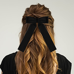 2PCS Handmade Velvet Bow Hair Clips, Headbands for Women Girls, Elegant Hair Ties Hair Styling Accessories, Hair Band Set, Gifts for Mom, Yoga Outdoor Headdress Decor, Black