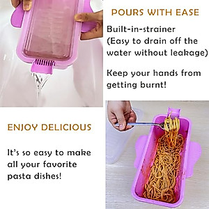 ZYXGOGOGO 2000ML / 68OZ Microwave Pasta Container Cooker, Noodles Cooker with Strainer. Quickly Cooks up to 4 Servings Pasta, Cute Elephant-Shaped Multifunctional Cooker (Purple)