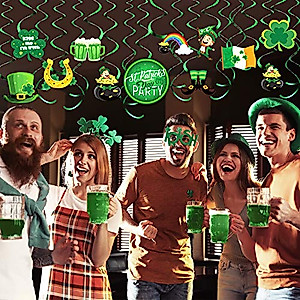 30 Pieces St. Patrick's Day Decorations, Green Lucky Irish Shamrock Clover Leprechaun Horseshoe Sign Foil Hanging Swirls Ceiling Decor for Saint Patrick Party Lucky Day Home Party Favors Supplies