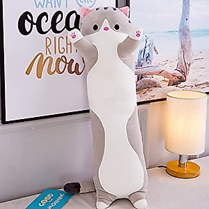 ZRLABL Long Cat Plush Pillow Plushie Stuffed Animal Body Pillow Cute Kitten Plush Throw Pillow Doll Toy Gift for Girlfriend Kids Birthday Christmas Festivals（Gray，19.7inch）