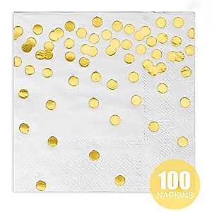 100 Pack of White and Gold Cocktail Napkins, 3-Ply Bar Napkins Disposable Party Napkins Paper Napkins Dinner for Wedding Baby Shower Birthday