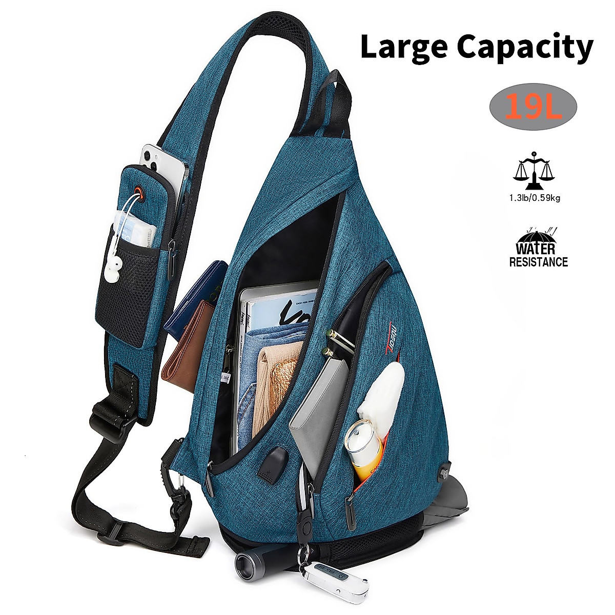 TUDEQU Sling Backpack,8 Pockets One Strap Backpack for Men Large Sling Bag,19L Single Strap Backpack for Men