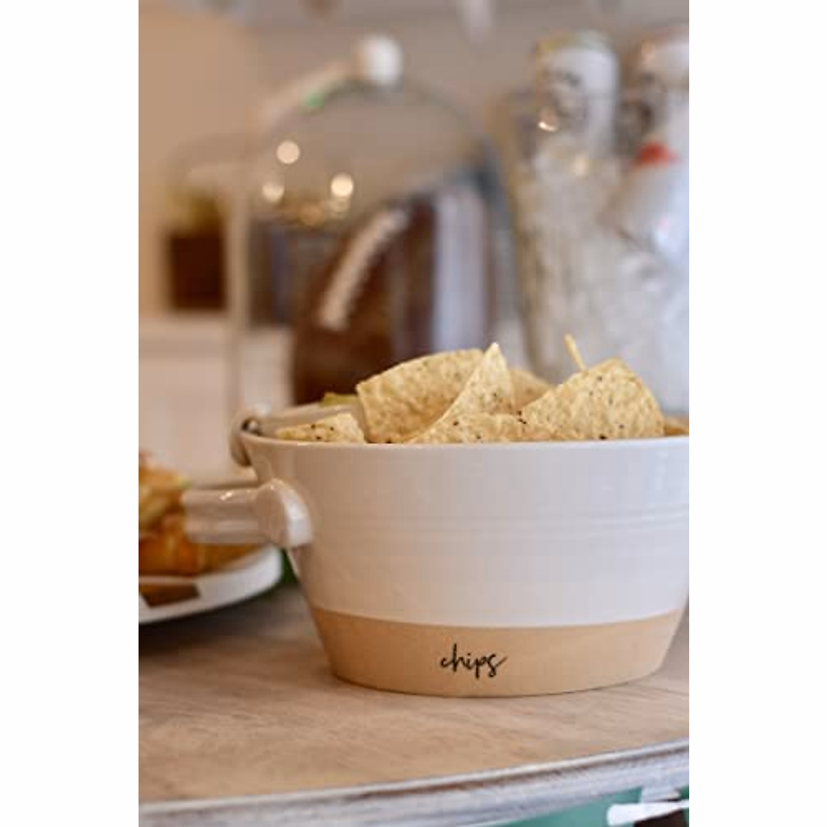 Mud Pie Stoneware Set, chips 5" x 10" dia | dip 2" x 4" dia, White