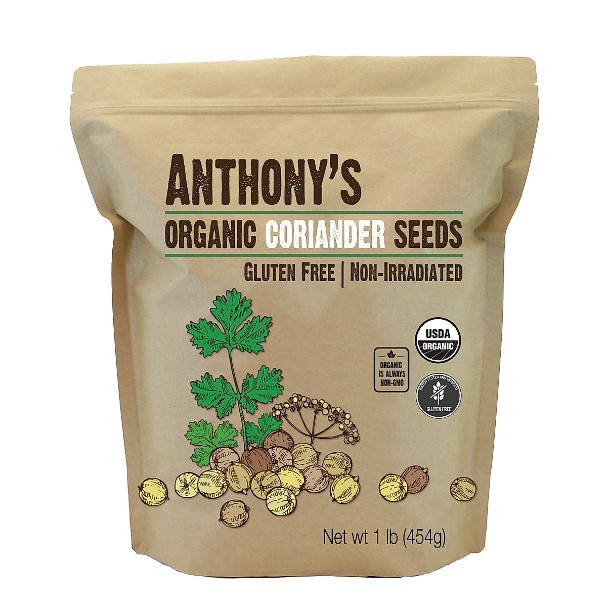Anthony's Organic Coriander Seeds, 1 lb, Gluten Free, Non GMO, Non Irradiated, Keto Friendly