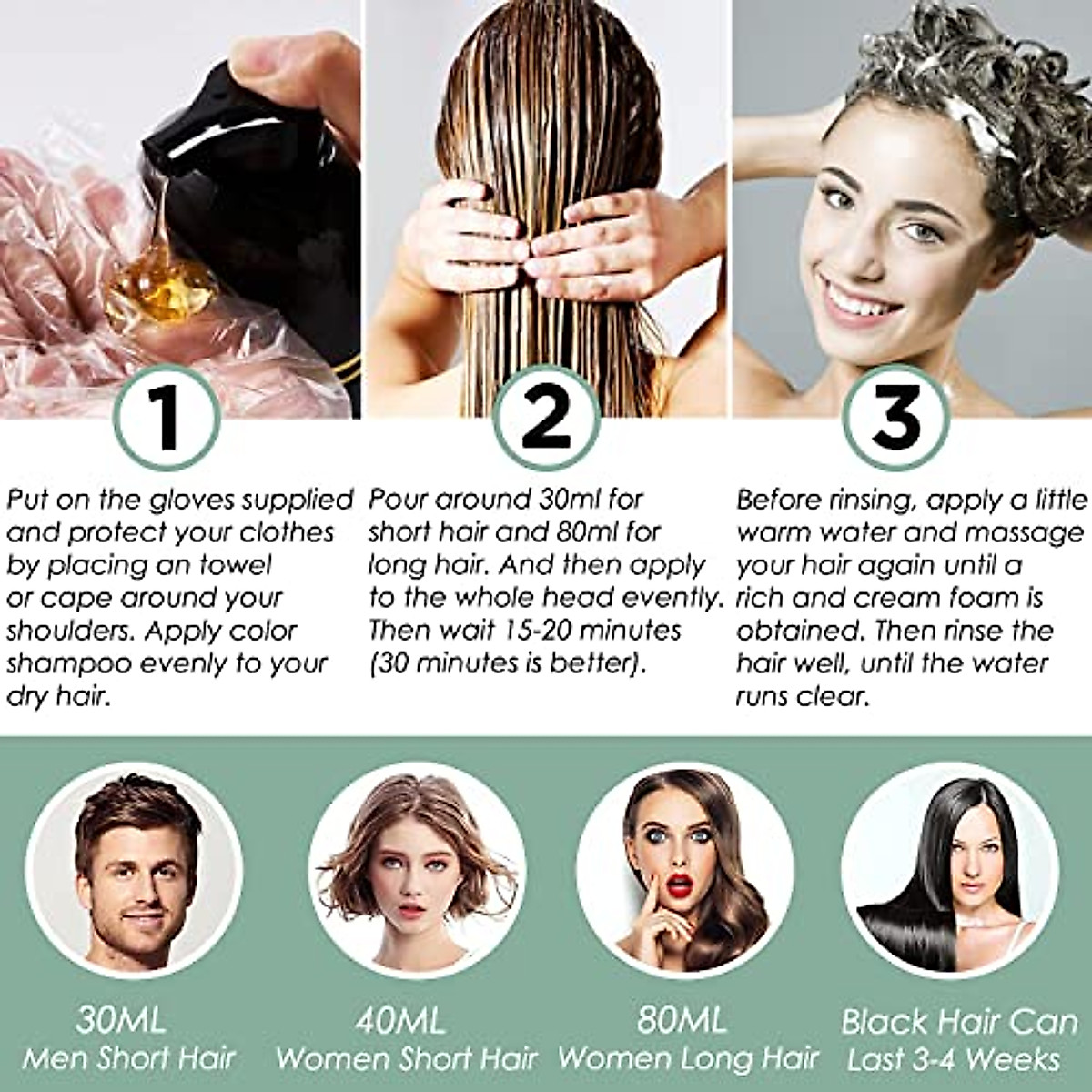 TSSPLUS Professional Black Herbal Hair Color Shampoo - Instant Gray Hair Coverage