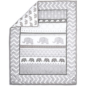 The Peanutshell Elephant Walk Crib Bedding Set - 3 Piece Unisex Nursery Set - Crib Quilt, Crib Sheet, Crib Skirt