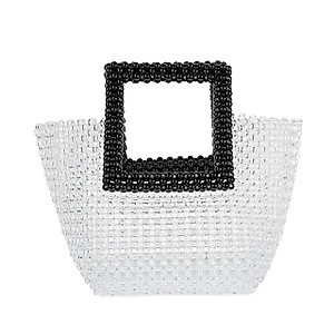 Abvokury YUSHINY Women Macaron Colored Acrylic Beaded Tote Handmade Bags for Wedding Evening Party (White&Black)