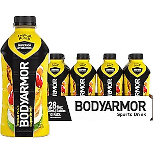 BODYARMOR Sports Drink Sports Beverage, Tropical Punch, Coconut Water Hydration, Natural Flavor With Vitamins, Potassium-Packed Electrolytes, Perfect For Athletes, 28 Fl Oz (Pack of 12)
