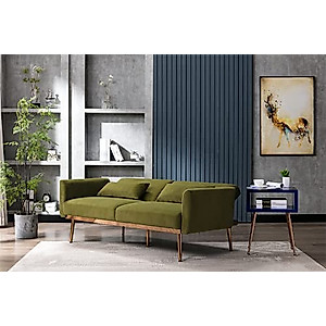 SZLIZCCC 68 "- Velvet Sofa, Accent Sofa, Loveseat Sofa Convertible Sofa Sleeper, with Gold Metal Feet, with Two Rectangular Waist Pillows, Suitable for Small Spaces (Olive Green)