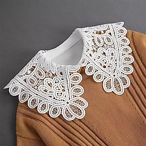 WENLOOY Retro Hollow Out Lace Floral False Collar Detachable Fake Collar for Women Girl C White