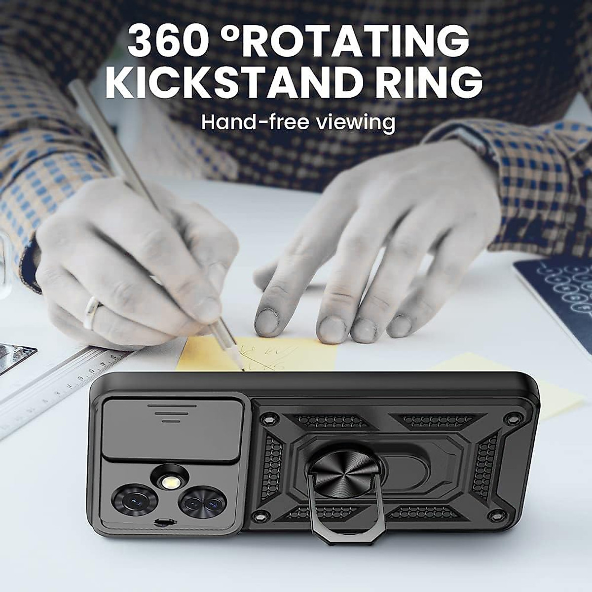 Suyomo for Oneplus N30 5G Case with Tempered Glass Screen Protector [2Pcs],Heavy Duty Case with Camera Cover Ring Holder Stand Shockproof Dual-Layer Protection Case for Oneplus N30 5G (Black)