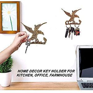 Angel's Peel Lounge Key Holder Eagle - Wall Mounted Key Hanger with 3 Hooks - Eagle Single Brass Hook for Coat, Towel, Hat, Clothes - Home Decor Key Holder for Kitchen, Office, Farmhouse