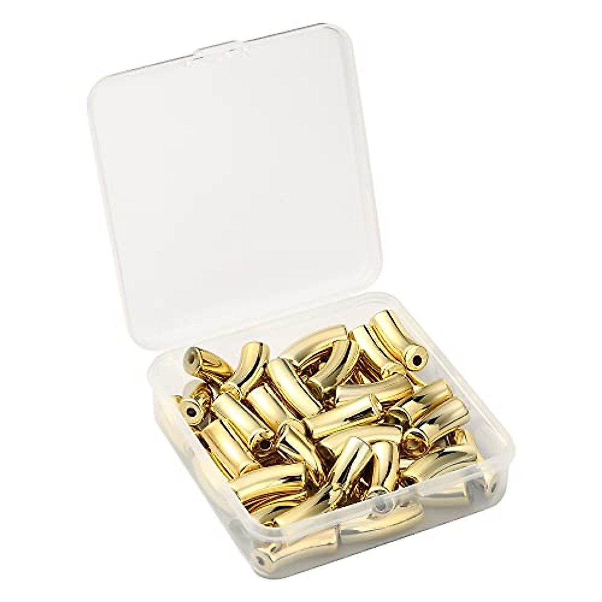 LiQunSweet 50 Pcs Golden Acrylic Noodles Beads Long Curved Tube Bead Spacers for DIY Bracelet Anklet Necklace Jewelry Making - 34mm