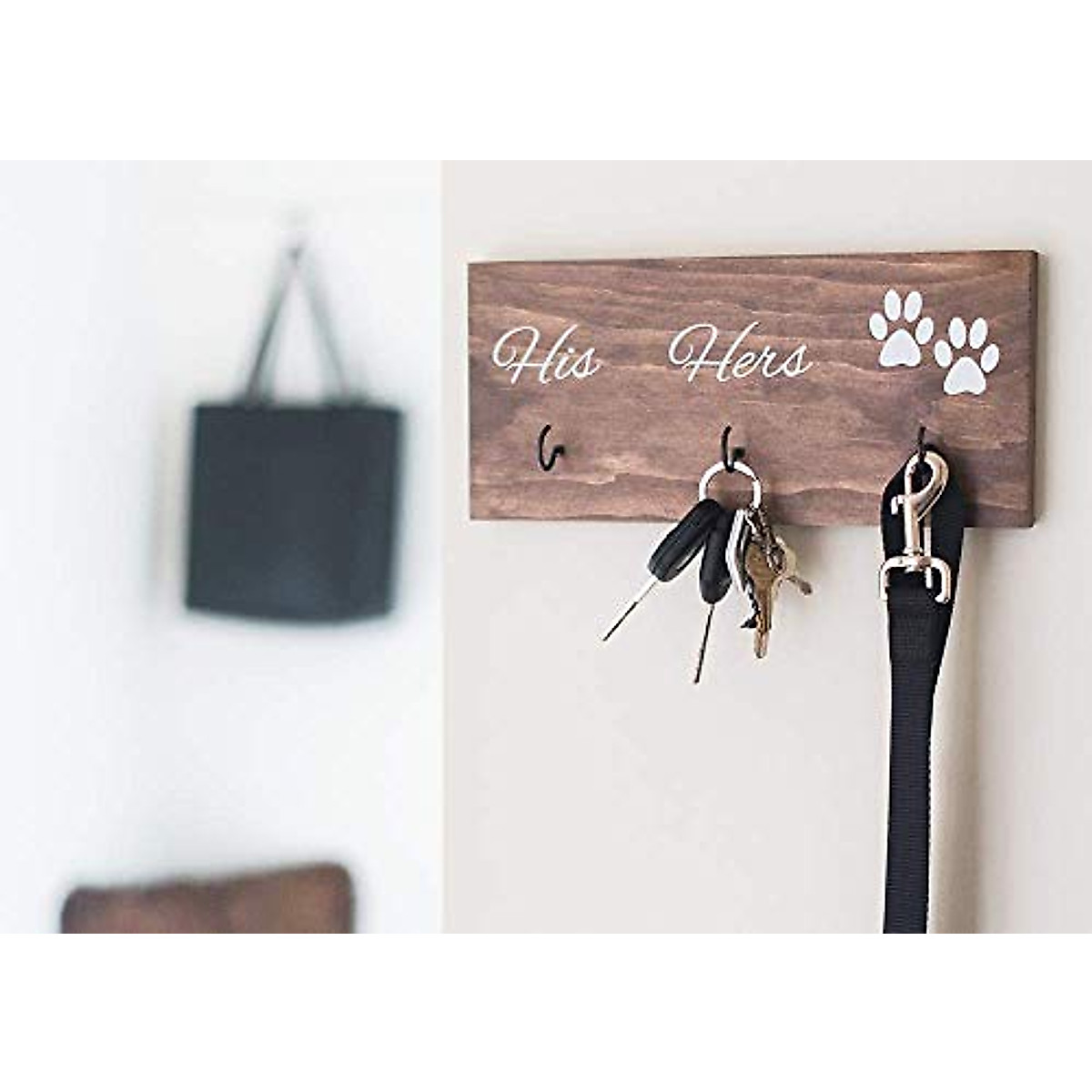Wall Mounted His Hers and Paws Leash and Key Holder, Dog Lover Gift for Women, 12 inch by 5.5 inch