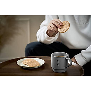 LAUCHUH Stackable Coffee Mug Set with Rack - 15 Ounce Porcelain Coffee Mugs for Coffee, Tea, Cocoa, Milk, Set of 4, Grey