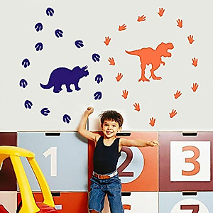 Creative Dinosaur Wall Decals, DIY Adorable Animal Dinosaur Footprints and Paw Print Wall Sticker for Kids Room Classroom Decoration, Orange,Blue,Yellow,Green (74 Pcs)