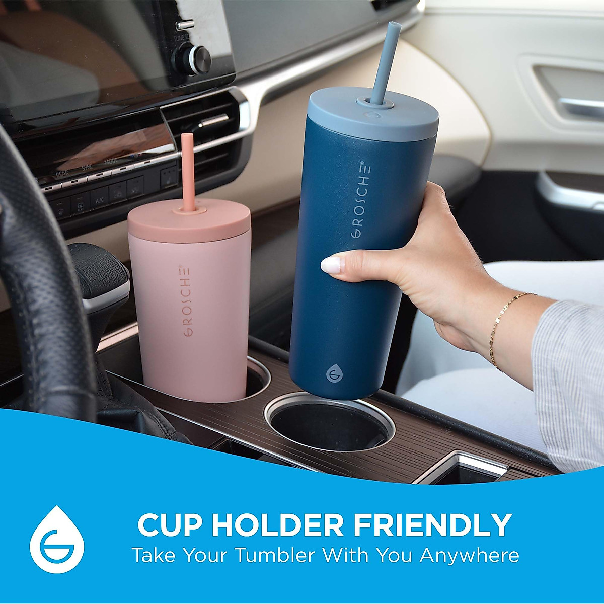 GROSCHE Jasper 23oz Tumbler with straw. Extreme Insulation, Classy Design, Built to Last, Insulated Stainless Steel Tumbler with Lid and Straw - Blue