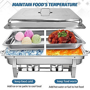 EVGTTI 7 Pack Stainless Steel Chafing Dishes 8 Quart Full Size Chafing Dish Buffet Set Silver Rectangular Catering Chafer Warmer for Buffet Banquet Party Catering Supplies