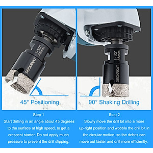 1-1/2” Diamond Core Drill Bit 38mm Vacuum Brazed Hole Saw with Cutting Flutes for Granite Quartz Porcelain Tile Hard Materials 5/8-11 Female Thread & 3/8” Hex Shank Adapter Fit Angle Grinders & Drills