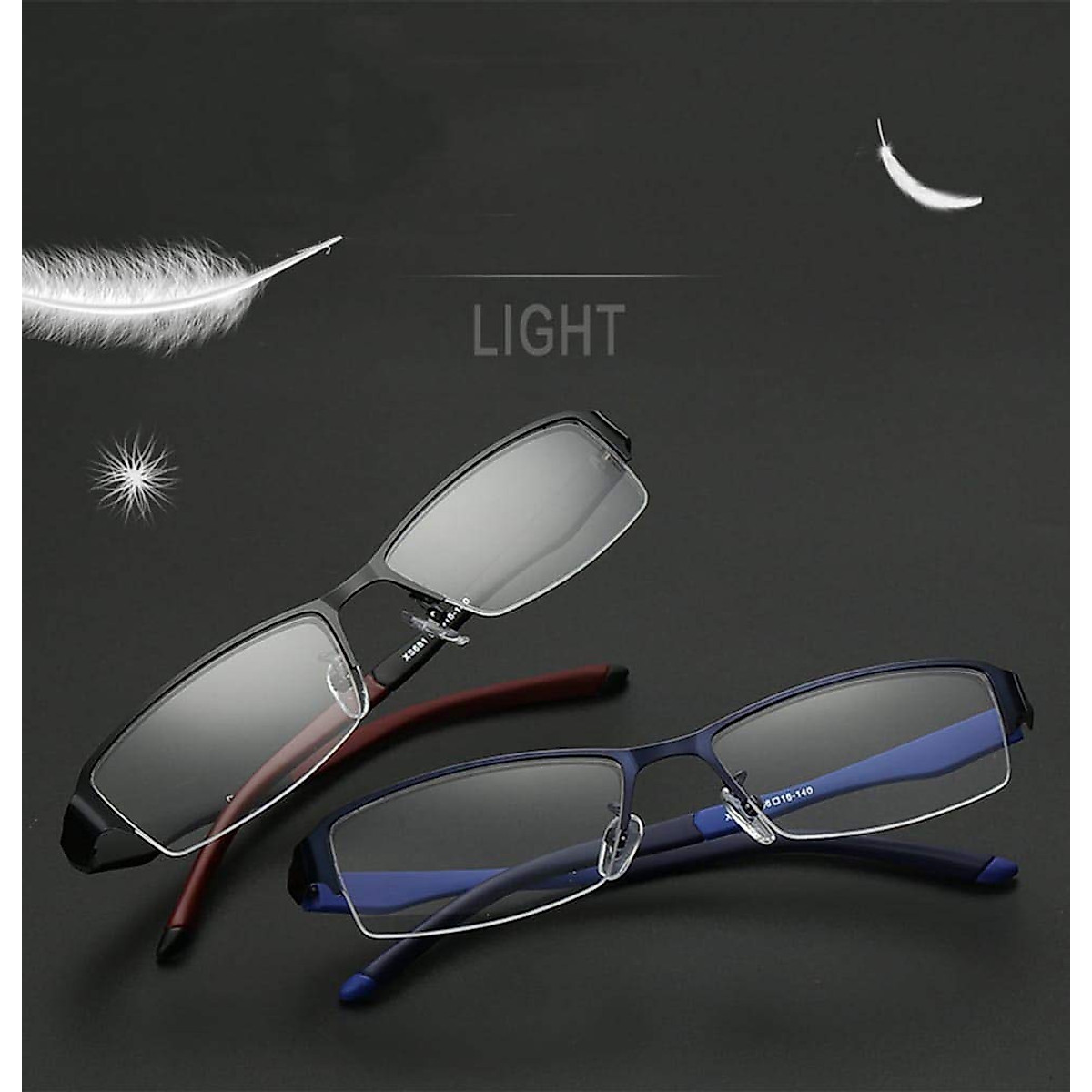LUOMON Semi-Rimless Eyeglasses EG002 - Pure Black | Blue Light Blocking & Anti Glare Lenses for Comfortable Vision