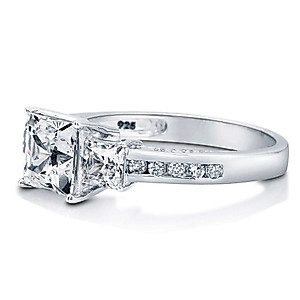 ZLAEBL 2 3/5 Carat (ctw) 3-Stone Princess Cut Moissanite engagement rings for women rings Platinum Plated Silver moissanite rings Name Custom Personalized Free Engraving