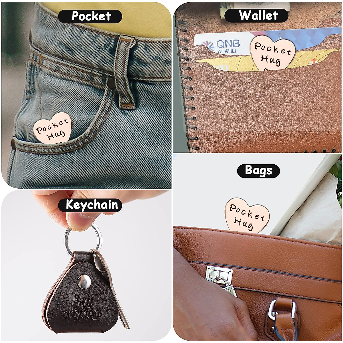 Qunrwe Pocket Hug,Cheer Up Gifts for Women,Long Distance Gifts,Pocket Hug Token with Keychain,Thinking of You Gifts(Rose Gold)