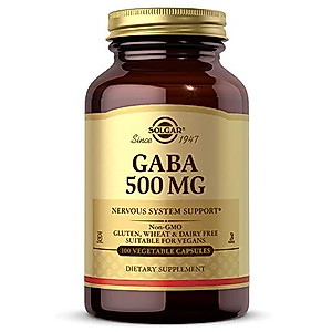 Solgar GABA 500 mg, 100 Vegetable Capsules - Relaxation & Nervous System Support - Amino Acid - Non-GMO, Vegan, Gluten Free, Dairy Free, Kosher - 100 Servings