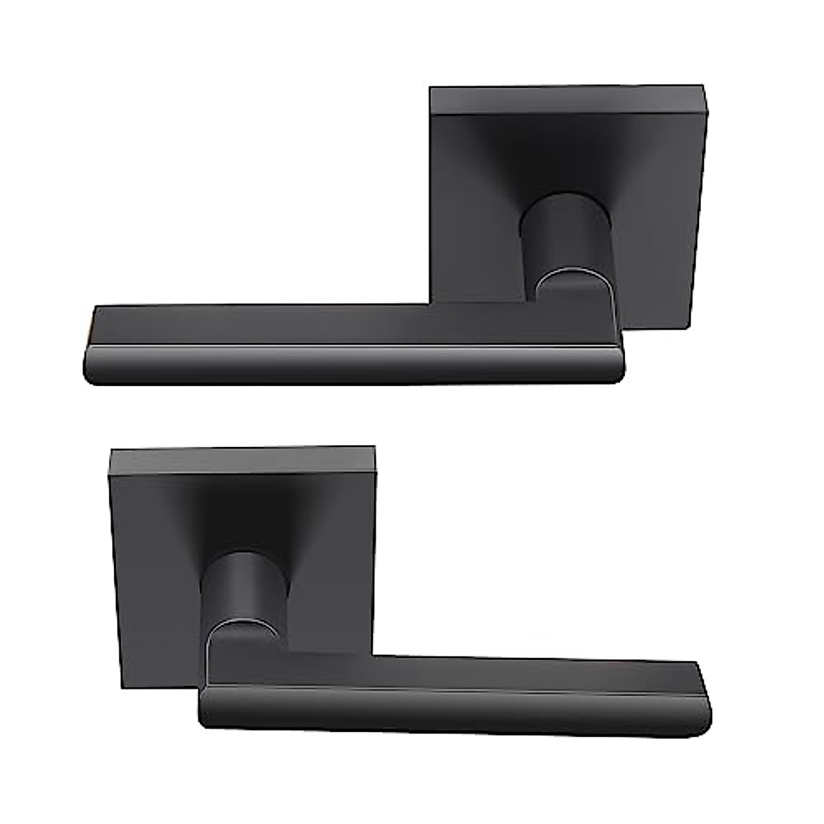 LOQRON Passage Door Lever Heavy Duty Keyless Door Handle Square Non-Locking Door Lock Matte Black Finish Reversible for Hall Closet Door