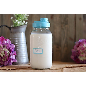 Brewing America Glass Mason Jar Pitcher with Lid Made in USA - Ball Jars, 2 Quart (64 oz) with Teal Wide Mouth Mason Jar Pour Lid, for Smoothie, Boba, Sun Tea Jar, Cold Coffee Glass Tumbler