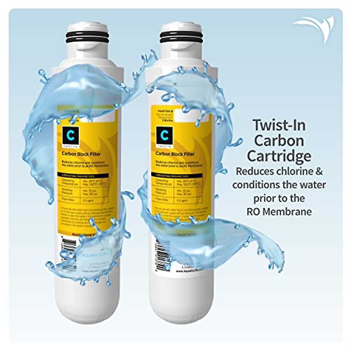 Aquatic Life AQUATICLIFE Reverse Osmosis Twist-in Replacement Water Filter Cartridges Pack Set, 2 Activated Carbon Block, 2 Sediment Filters and 100 GPD RO Membrane, 5-Piece Bundle