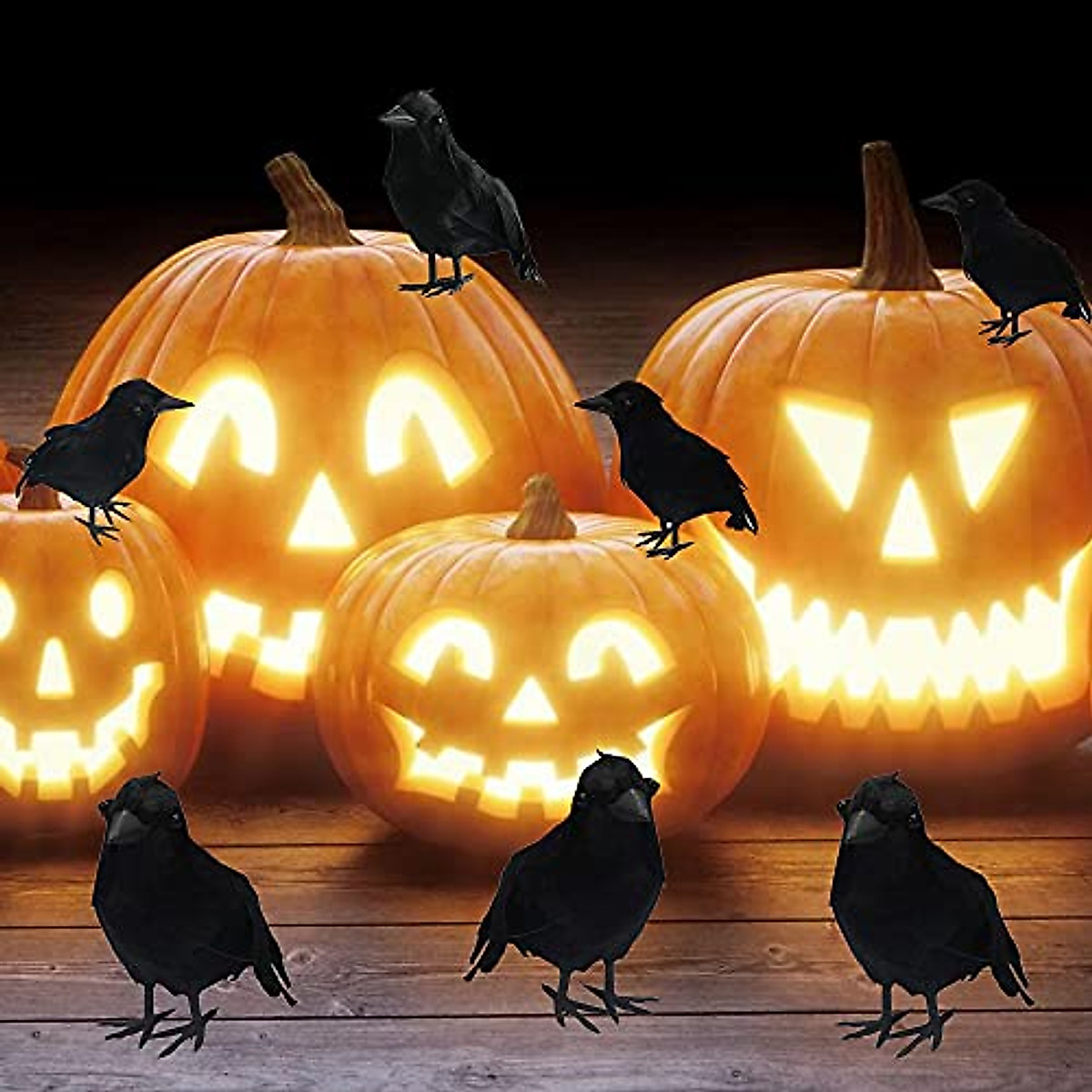 DAZZLE BRIGHT Halloween Black Feathered Crows Decor, Holiday Decoration for Indoor Outdoor Home Yard Garden Party Carnival Supplie (12 Pack)