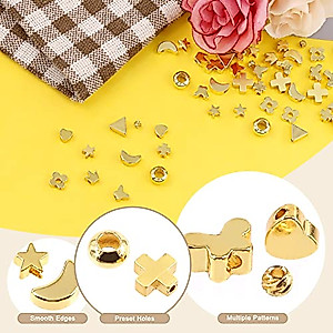 Wokape 60Pcs 12 Styles 18K Gold Plated Small Metal Beads Mixed Spacer Beads, Including Assorted Shapes, Butterfly Heart Star Flower Moon Crown Clover Triangular Beads for DIY Jewelry Making