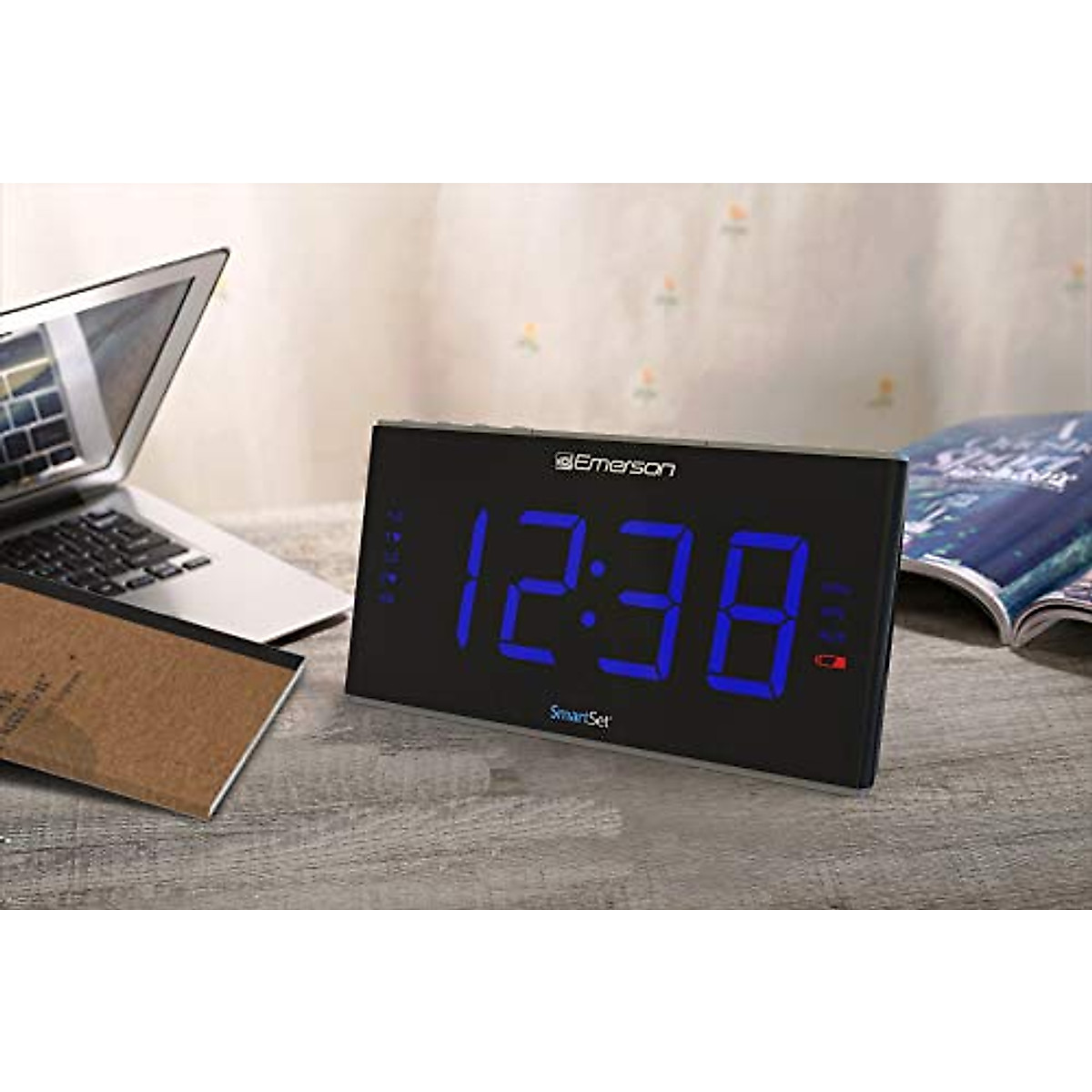 Emerson Smartset Sound Therapy Alarm Clock Radio with White Noise/Nature Sounds 1.8" LED Display Black/Blue, ER100105