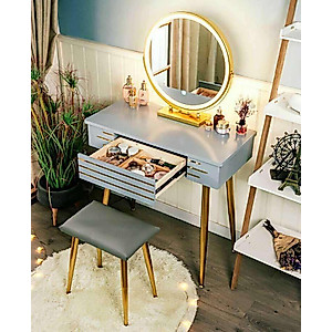 KJNS Makeup Vanity Set Dressing Table Touch Screen Mirror Stool 3 Lights Vanity Desk Makeup Vanity Side Tables Bedroom Vanity Table Portable Desk Vanity Set