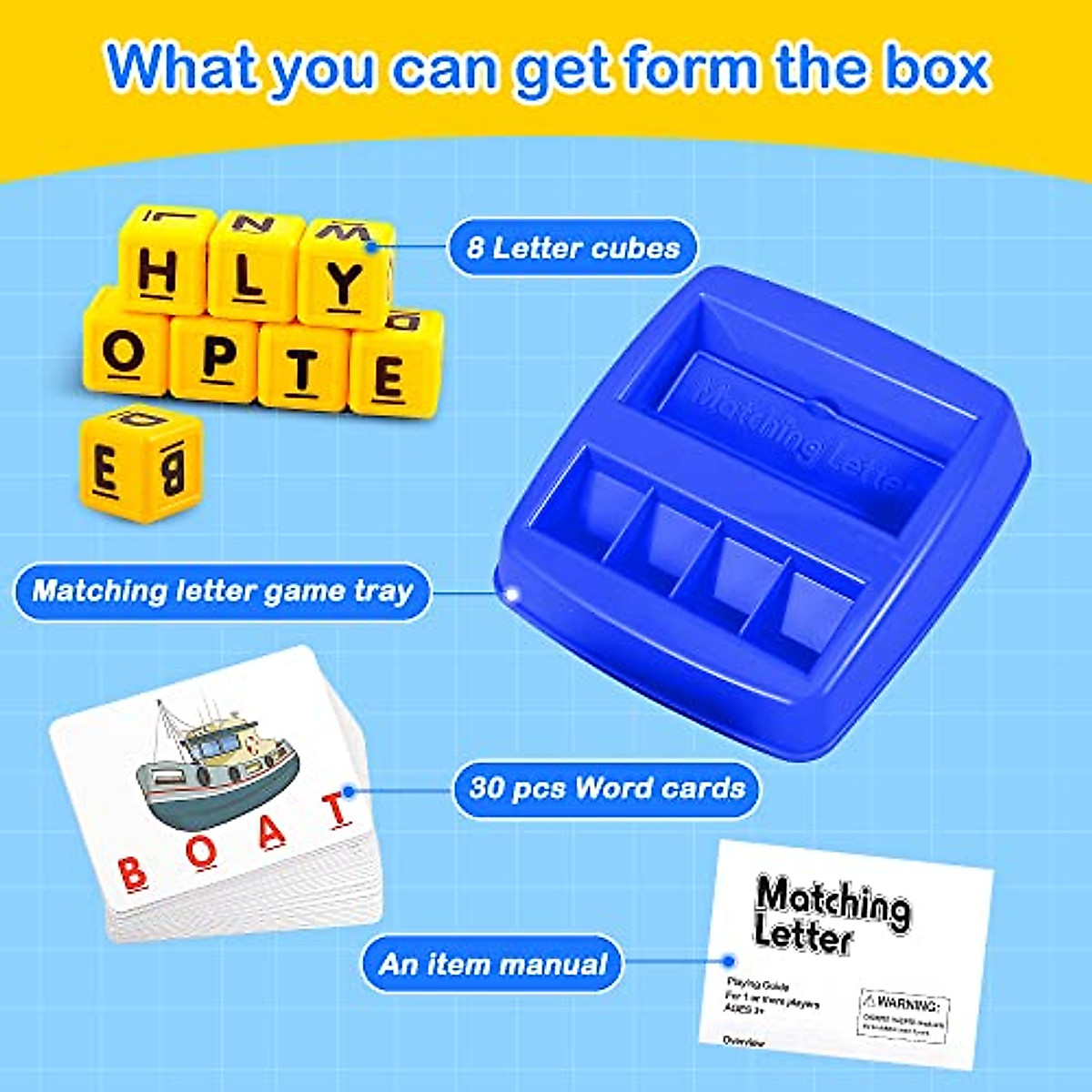 Fenikso Matching Letter Game, Alphabet Spelling & Reading Words, Objects & Color Recognition, Early Learning Educational Toy for Preschool & Kindergarten Kids Over 3-8 Years Old, Best Gifts