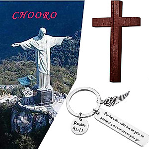 CHOORO Bible Verse Keychain for He Will Order His Angels to Protect You Wherever You Go Religious Jewelry Christian Gift (Keychain)
