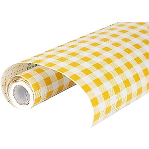 HDsticker Self Adhesive Vinyl Yellow Plaid Contact Paper Shelf Liner for Cabinets Dresser Drawer Furniture Table Wall Decal Removable, 17.7 inch x117 inch
