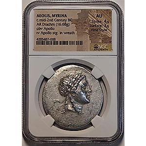 GR AEOLIS, MYRINA, 2nd Century BC Ancient Greek Antique Silver Coin AR Tetradrachm About Uncirculated NGC