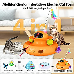 UPSKY Cat Toys 4-in-1 Interactive Electronic Cat Toy for Indoor Kitten, 2023 Upgrade Automatic Cat Pointer Toys, Cat Feather Toys, Cat Wand Toy, and Cat Roller Toy Relieves Anxiety & Boredom