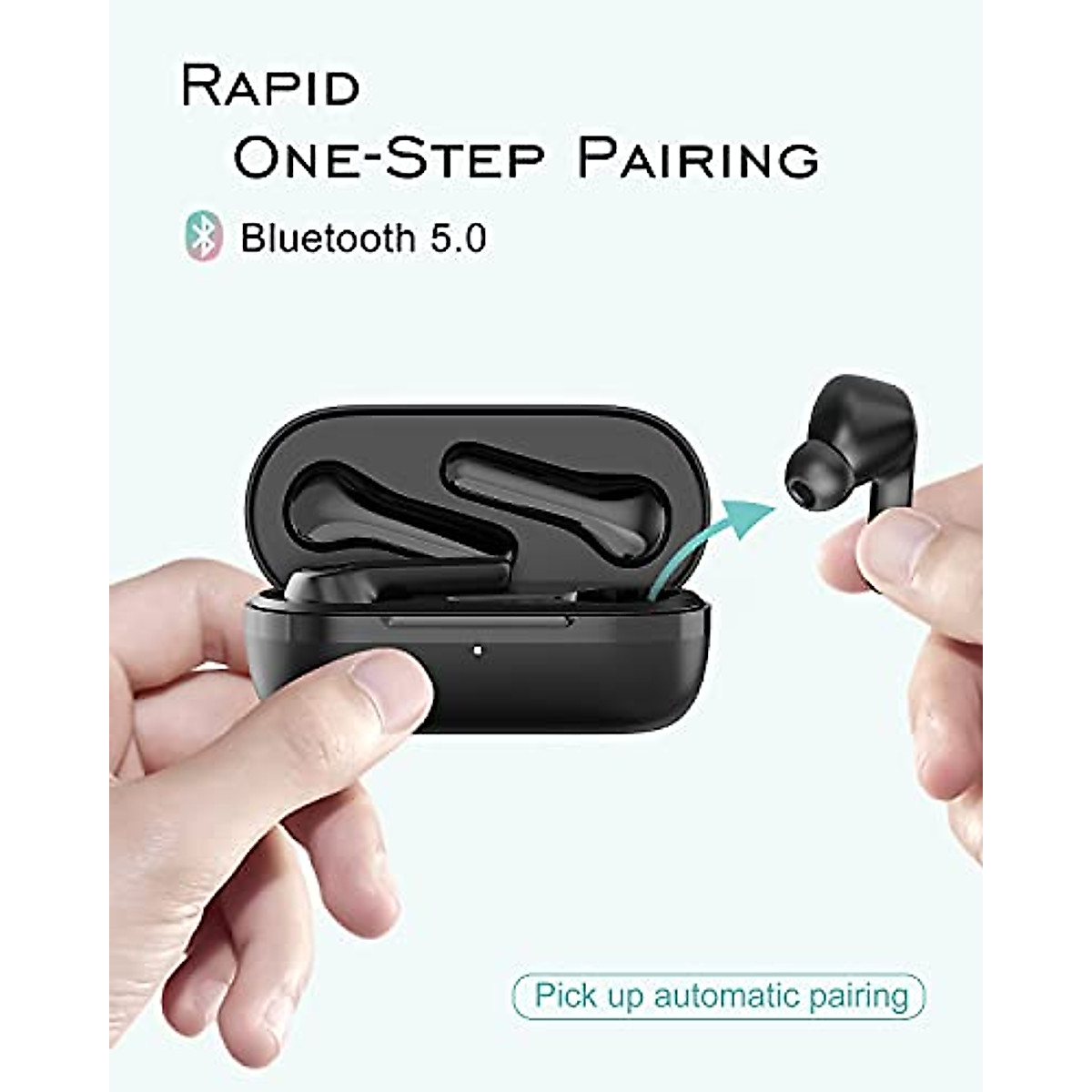 Wireless Earbuds, GRV T5 Bluetooth 5.0 Earbuds with Microphone 34H Playtime Touch Control Clear Call IPX7 Waterproof, Earbud & in-Ear Headphones for Sports (Black)