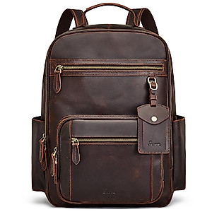 S-ZONE Extra Large Genuine Leather Backpack Purse for Women Men Travel Rucksack Vintage Retro Daypack