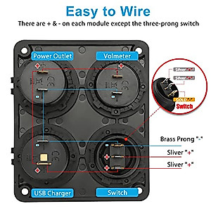 Linkstyle 4 in 1 Charger Socket Panel, 12V 4.2A Dual USB Charger Socket Power Outlet & LED Voltmeter & Cigarette Lighter Socket & LED Lighted ON Off Rocker Toggle Switch for Car Marine Boat RV Truck