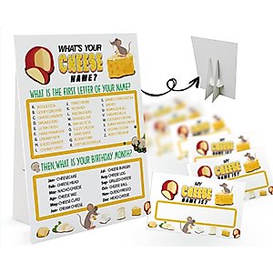 What's Your Cheese Name Game (1 Cheese Theme Sign and 30 Name Tag Stickers), Cheese Game Party Decoration, Birthday Game for Kids, Family Game-12