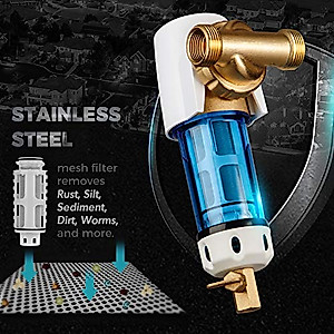 iSpring WSP50GR+ACPF12MPT12x2 Reusable Spin Down Sediment Water Filter, 50 Micron, White