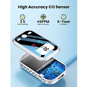 LSENLTY Upgraded Portable Carbon Monoxide Detectors, 120-Hour Standby Time, 3 in 1 CO Monitor(Temp, Humidity and CO Value), Alarm Function, Lanyard and Bracket Design, Easy to Use CO Detector